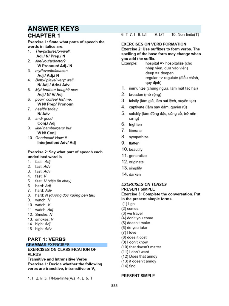Basic English Grammar 1 - Keys | PDF | Verb | Semantic Units