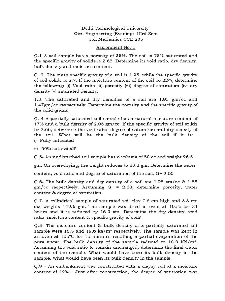 Assignment 1 | PDF | Density | Porosity