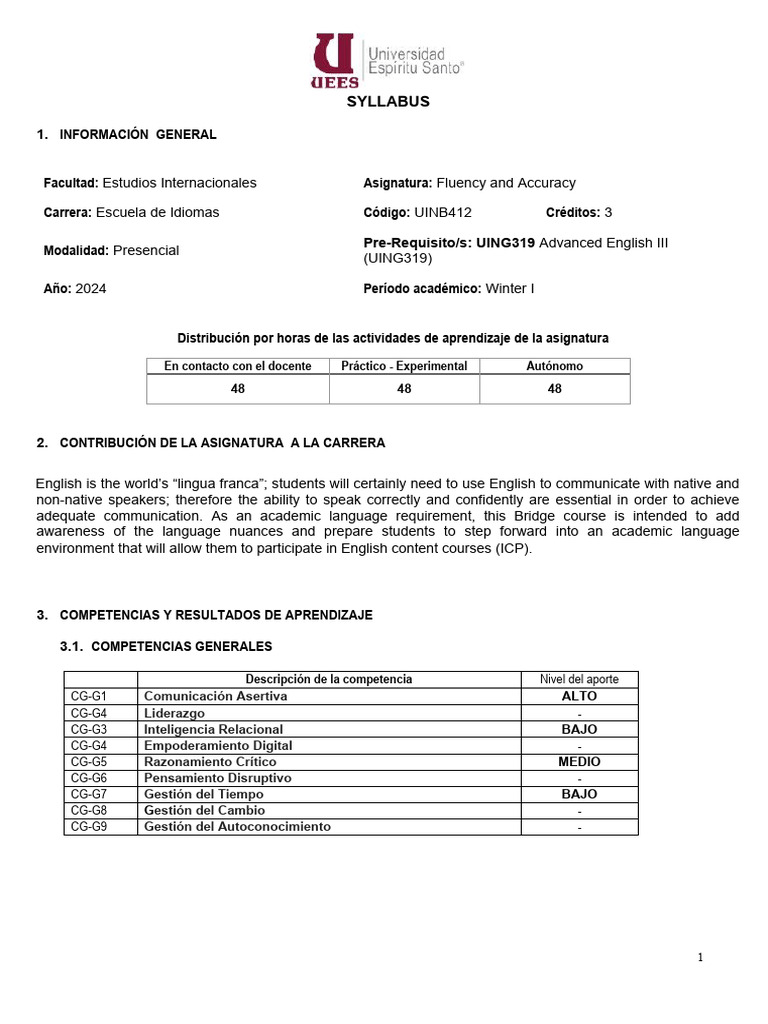 Syllabus - Otto Baquero - Accuracy and Fluency - Winter 2024 | PDF
