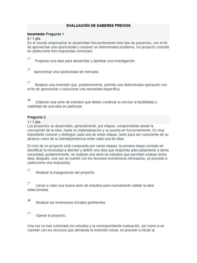 Evaluación de Saberes Previos | PDF | Estado de resultados | Economias