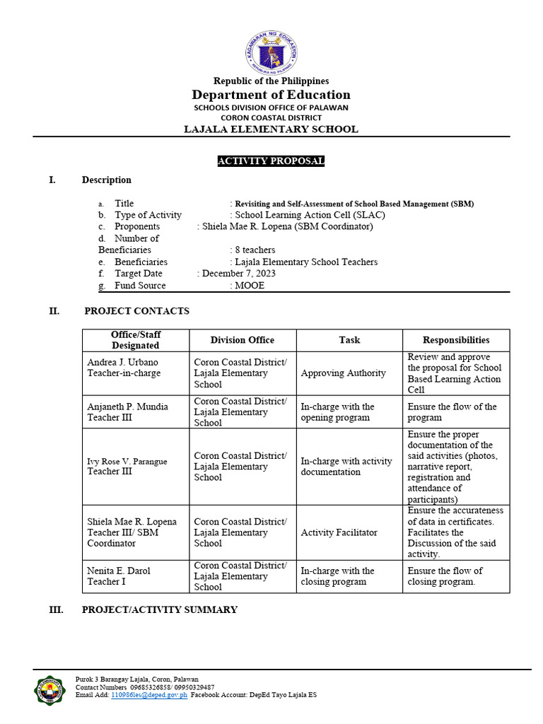 ACTIVITY PROPOSAL For SBM | PDF