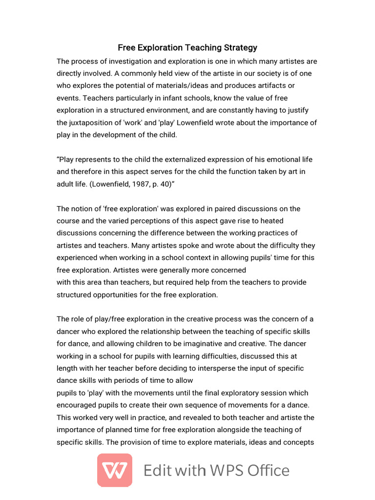 Free Exploration Teaching Strategy | PDF | Teachers | Dances