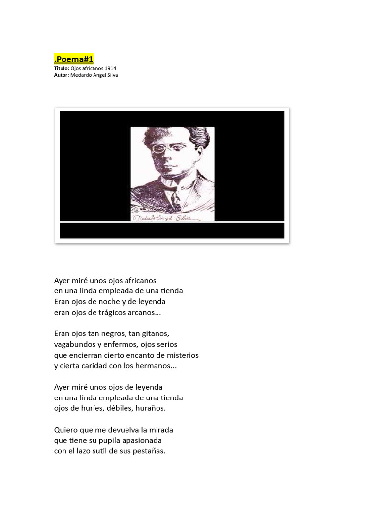 .Poema#1: Titulo: Ojos Africanos 1914 Autor: Medardo Angel Silva | PDF