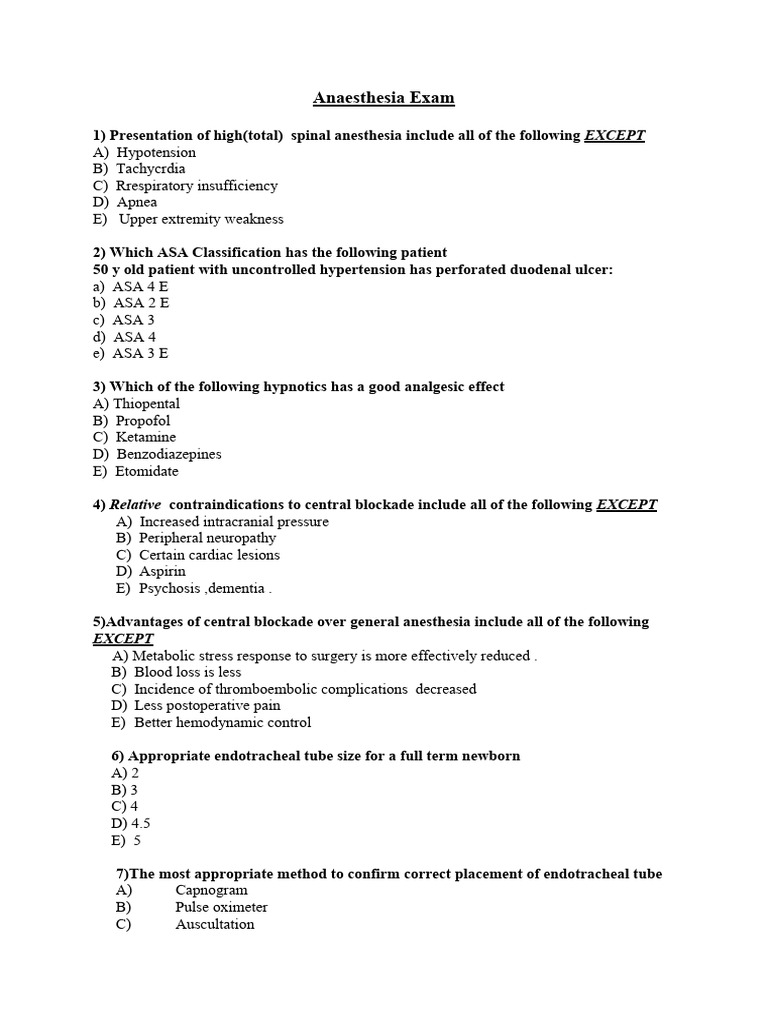 Anesth Exam Oct.2009 | PDF | Anesthesia | Fentanyl