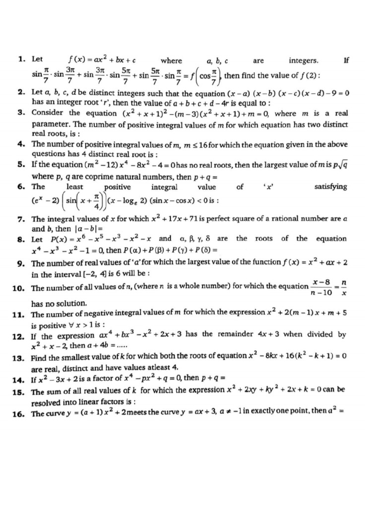 Advance Quadratic Practice Questions! | PDF
