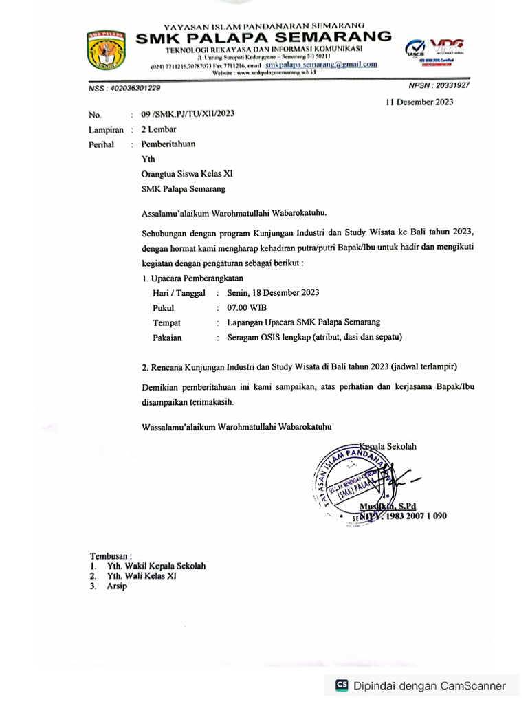 Contoh Edaran Kunjungan Industri | PDF