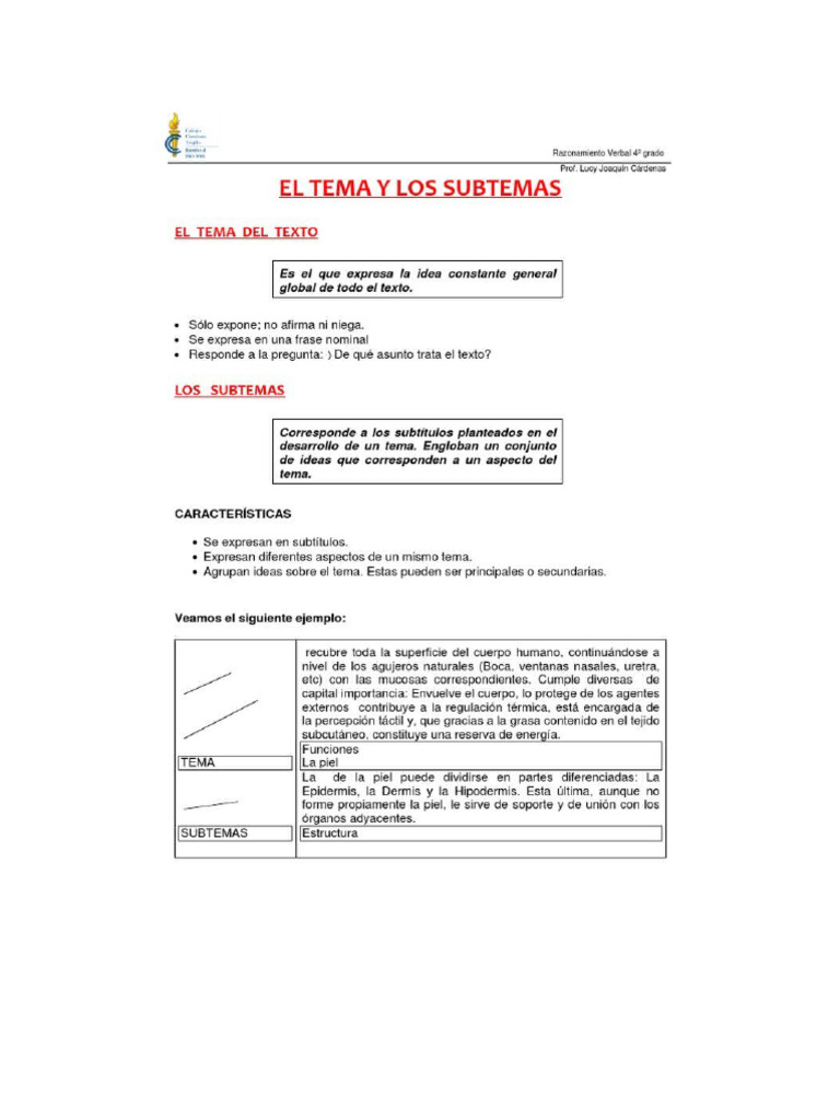 El Tema y Los Subtemas | PDF