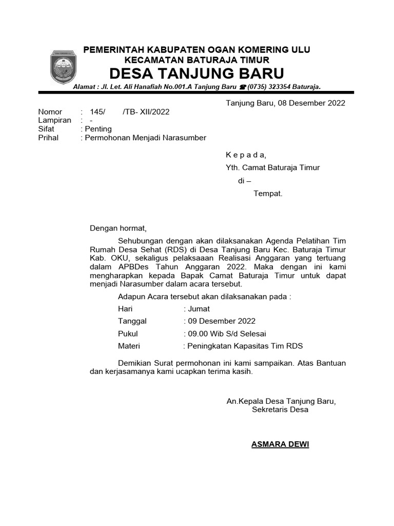 Undangan Rembuk Stunting TJ Baru | PDF