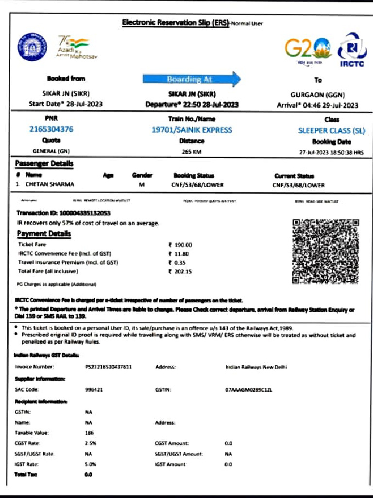 Indian Train Ticket | PDF