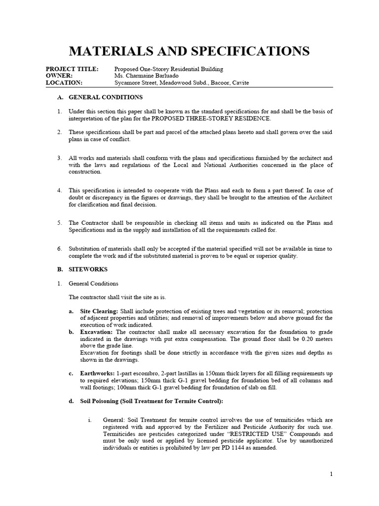 Materials and Specifications | PDF | Electrical Wiring | Concrete