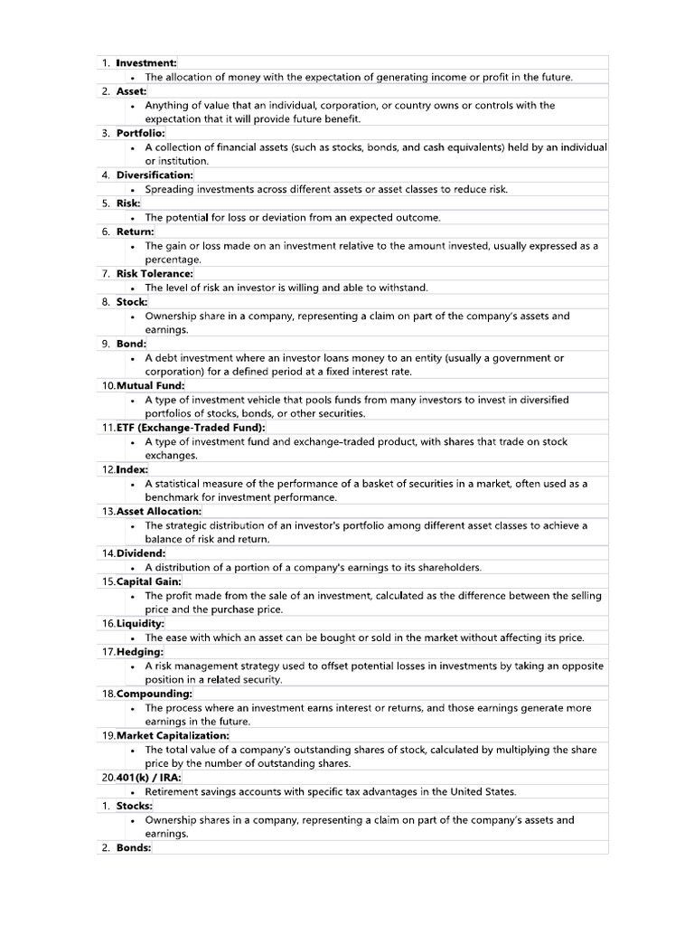 Portfolio Management Definitions. | PDF