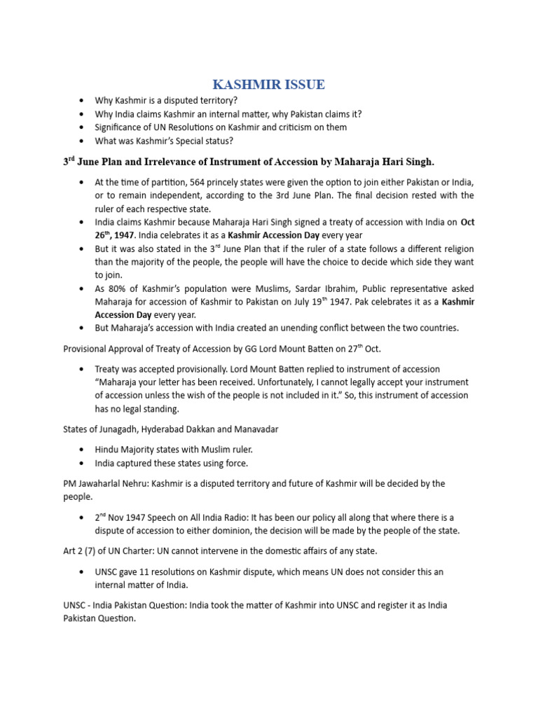 Kashmir Dispute: History and UN Resolutions | PDF