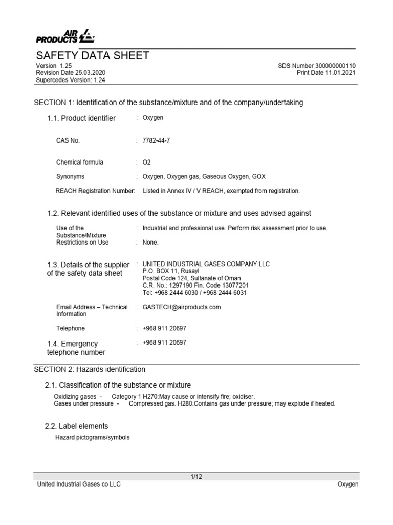 Oxygen MSDS AP | PDF | Gases | Occupational Safety And Health