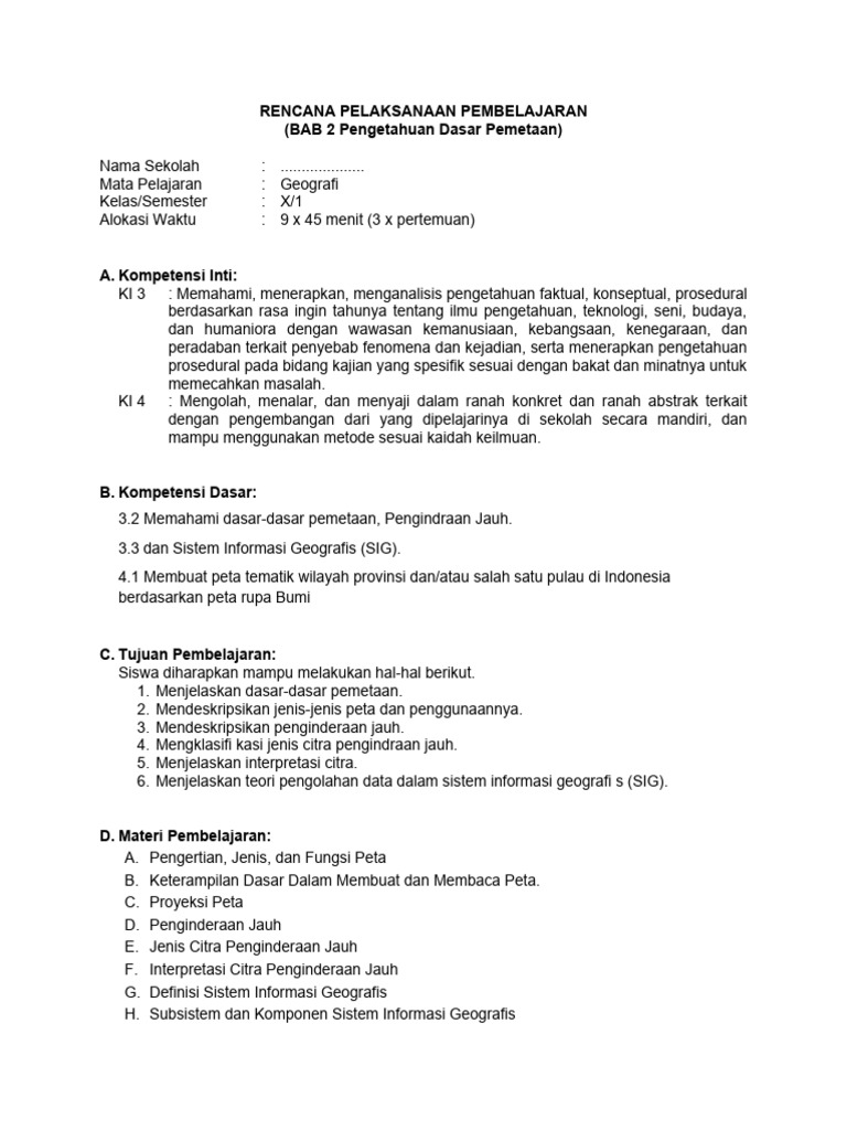 GEOGRAFI SMA - MA KLS.X - k13N-RPP (Rencana Pelaksanaan Pembelajaran) - RPP Geografi Kelas X ...