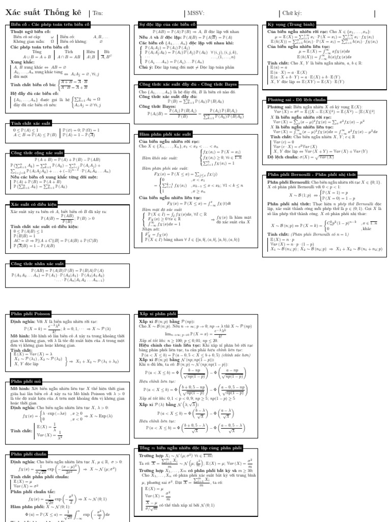 XSTK Cheatsheet | PDF
