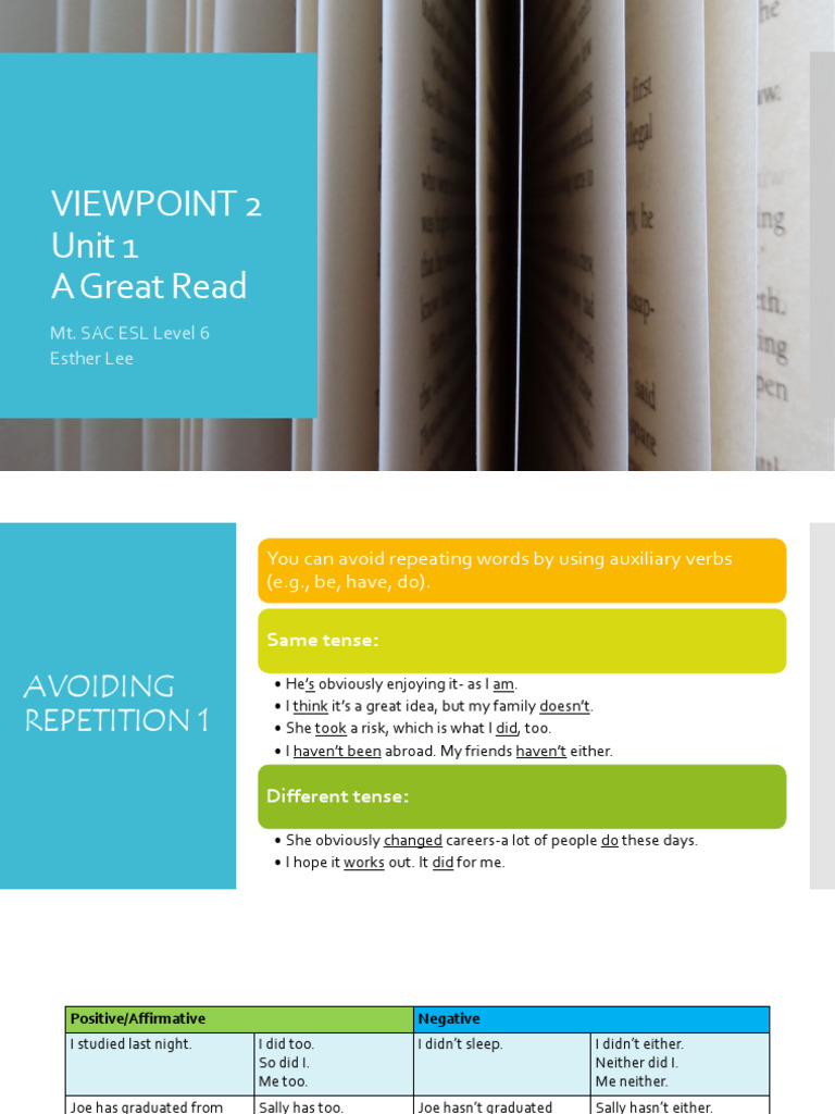 Viewpoint 2 Unit 1 A great read | PDF | Adjective | Verb