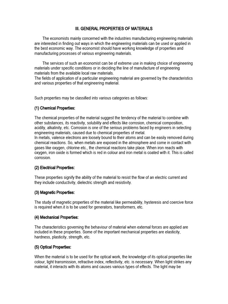 General Properties of Materials | PDF | Deformation (Engineering) | Strength Of Materials
