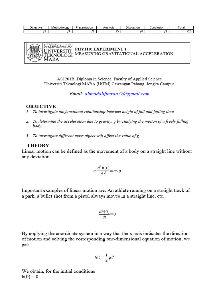 Lab Report Physics Measuring Gravitational Acceleration | PDF | Gravity ...