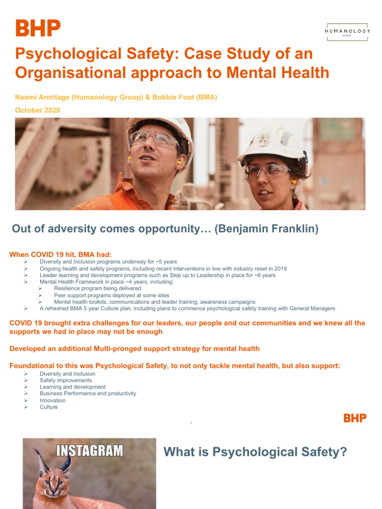 Case Study BHP. Psychological Safety - COMP | Download Free PDF | Mental Health | Psychology