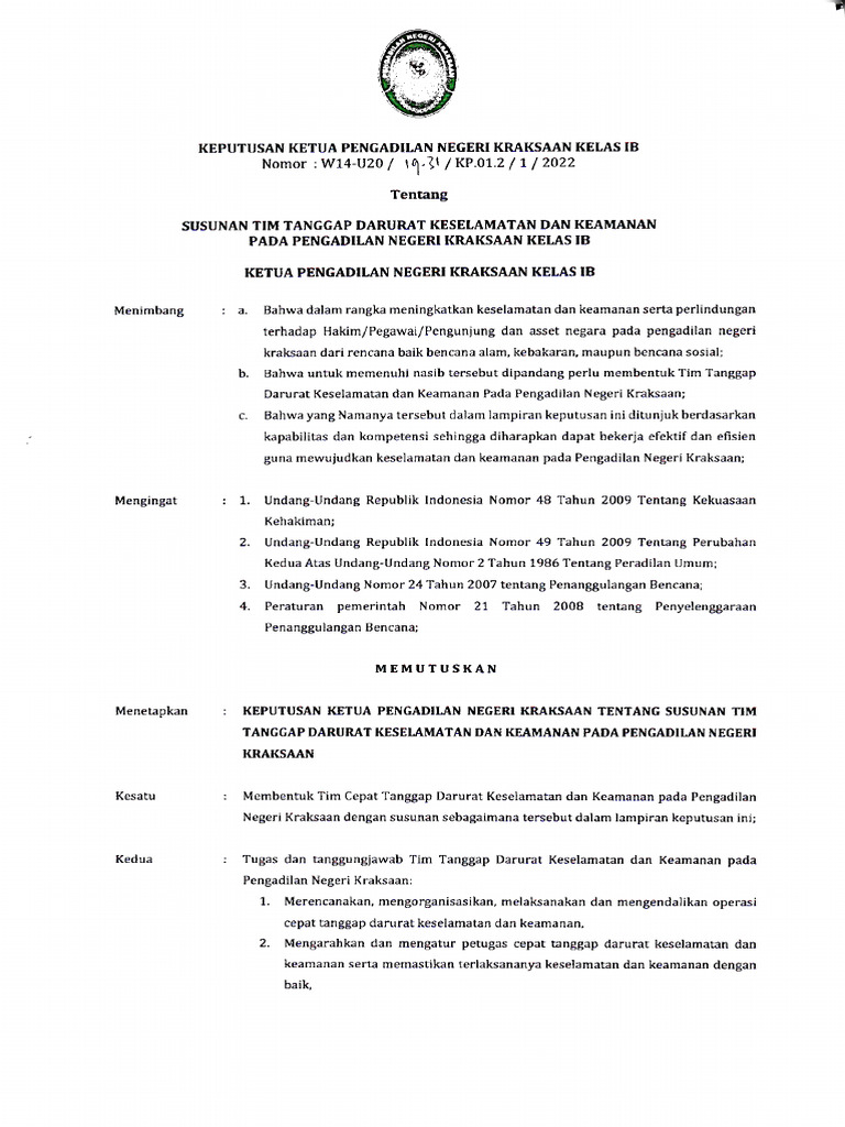 SK Tim Tanggap Darurat Bencana 2022 | PDF