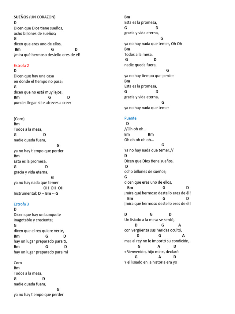 Sueños Acordes Y Letra Pdf