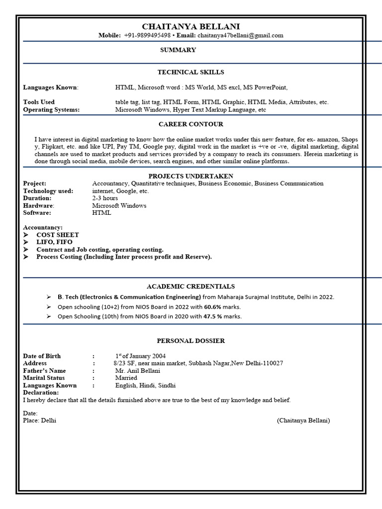 Resume Chaitanya | Download Free PDF | Html | Digital Marketing