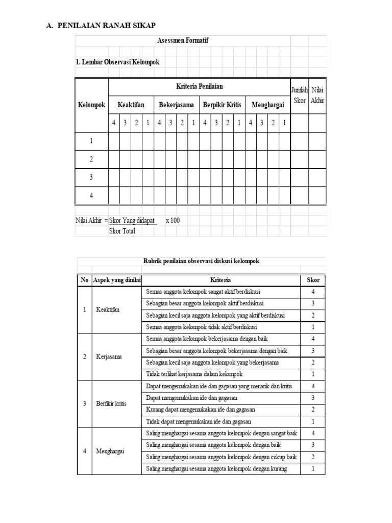 Instrumen Penilaian Ranah Sikap | PDF
