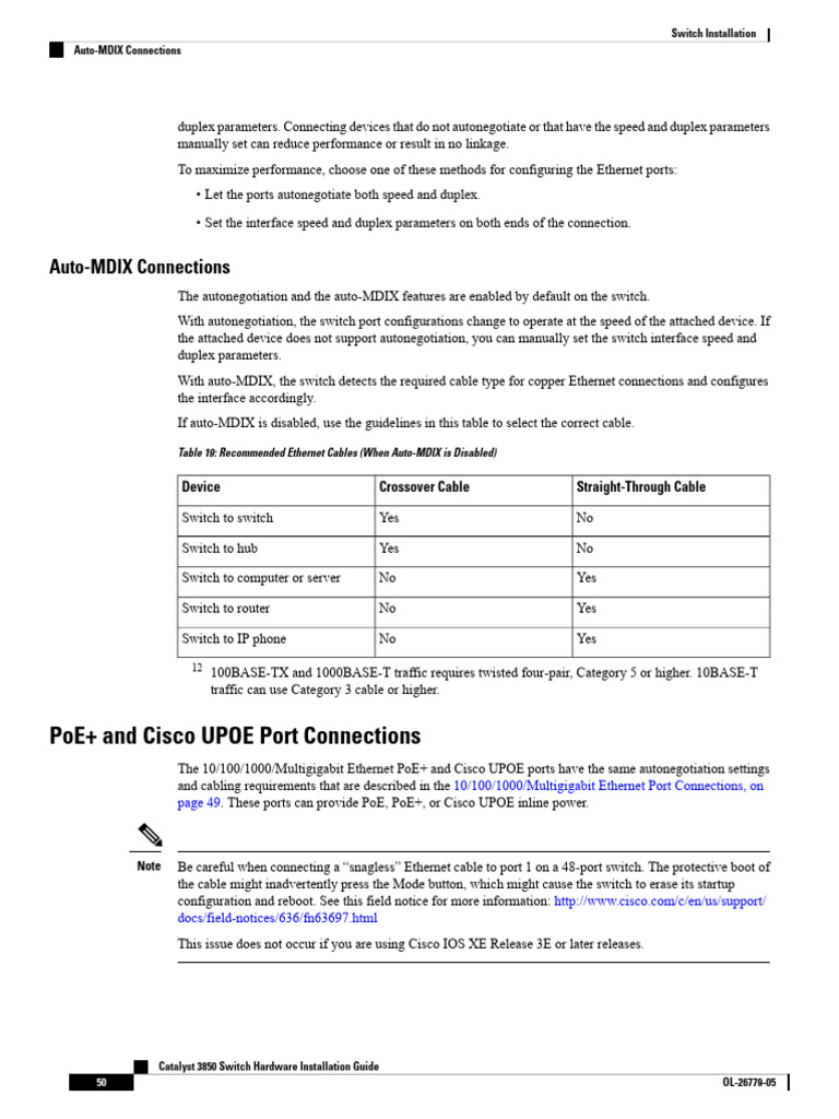 Auto-Mdix Connections: Poe+ and Cisco Upoe Port Connections | PDF ...