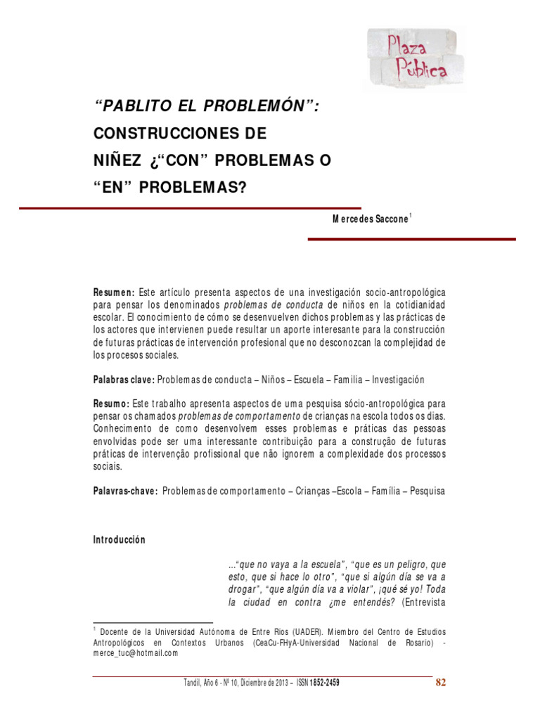Artículo Pablito El Problemón | PDF | Familia | Trabajo Social