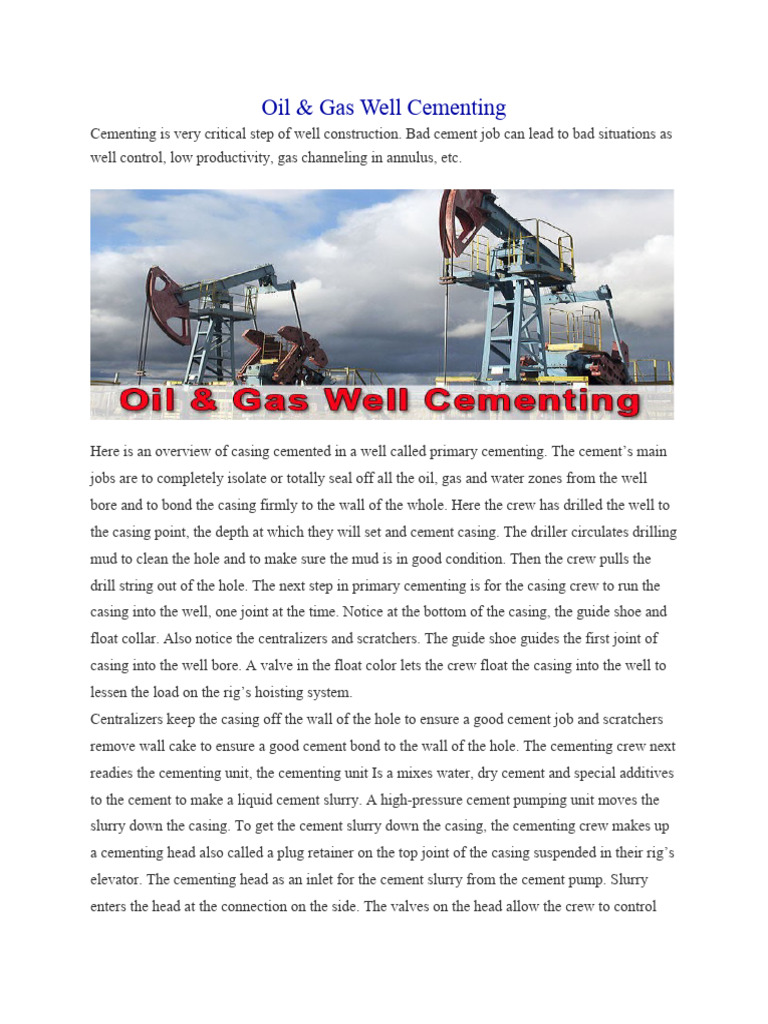 Oil & Gas Well Cementing | PDF | Casing (Borehole) | Energy Technology