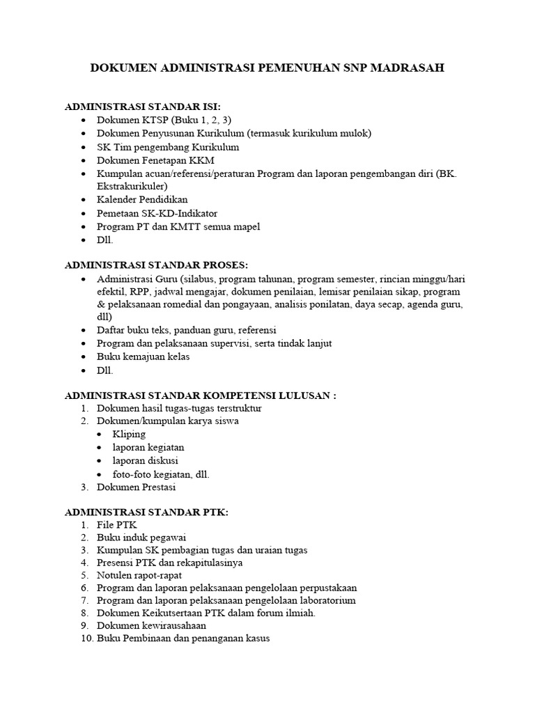 Dokumen Administrasi Pemenuhan SNP Madrasah | PDF