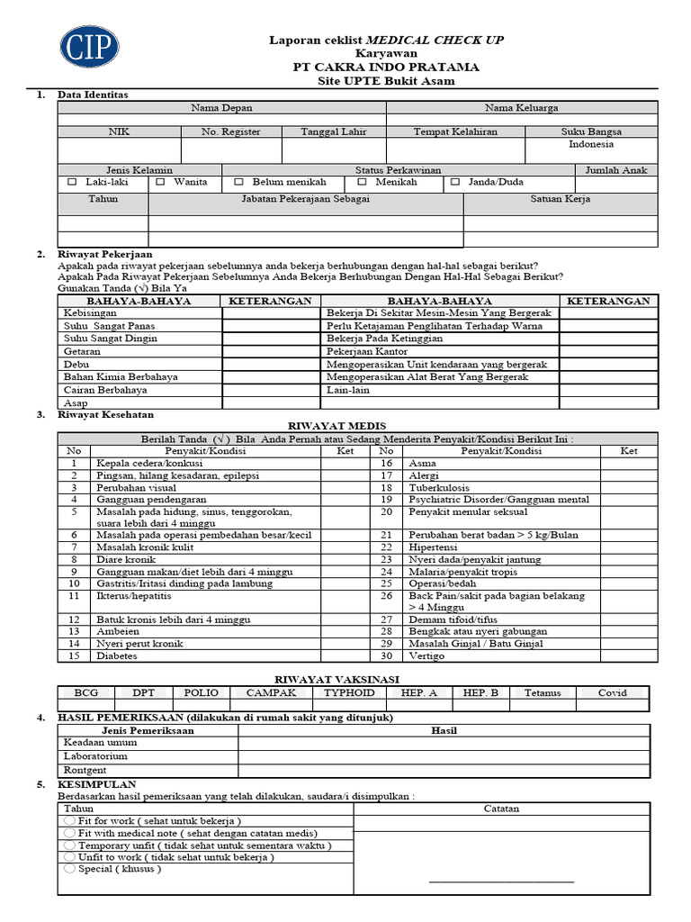 Form Ceklist MCU Karyawan | PDF