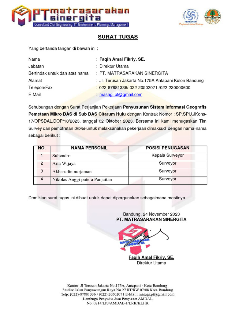 Surat Tugas Tim Survey GIS Citarum | PDF | Sains & Matematika