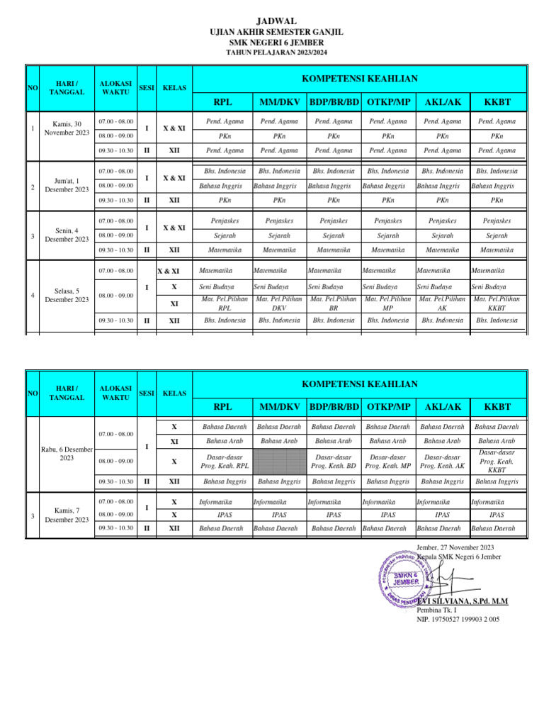 Jadwal Uas Ganjil - 2023-2024 | PDF