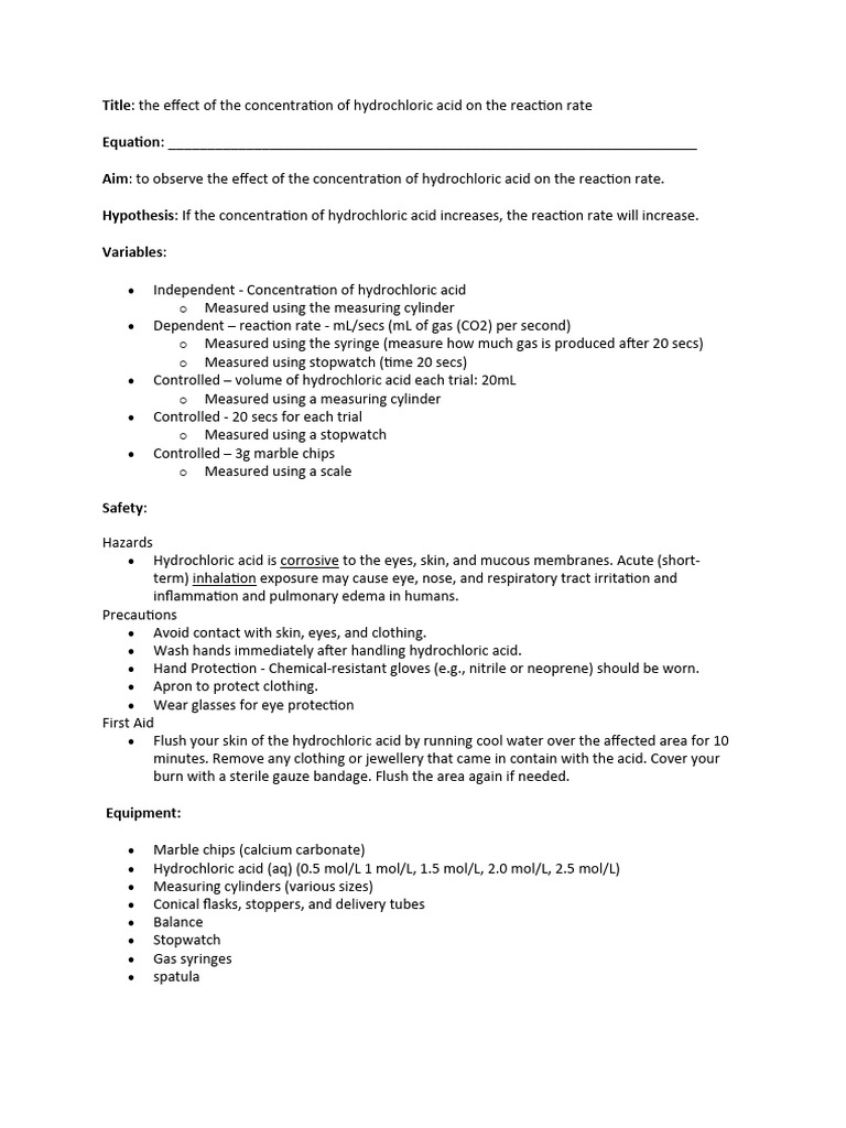 Chemistry Unit 2 Investigation | PDF | Reaction Rate | Chemical Reactions