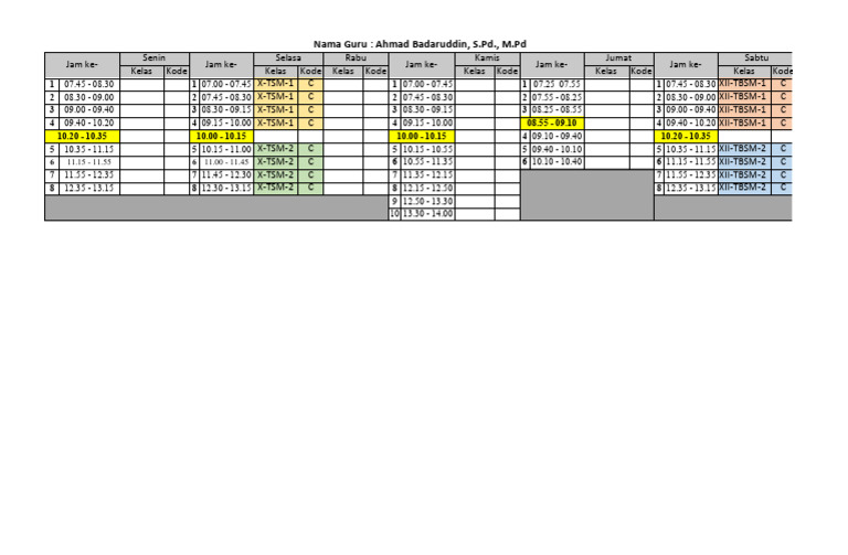 Contoh Jadwal Mengajar Guru Pdf
