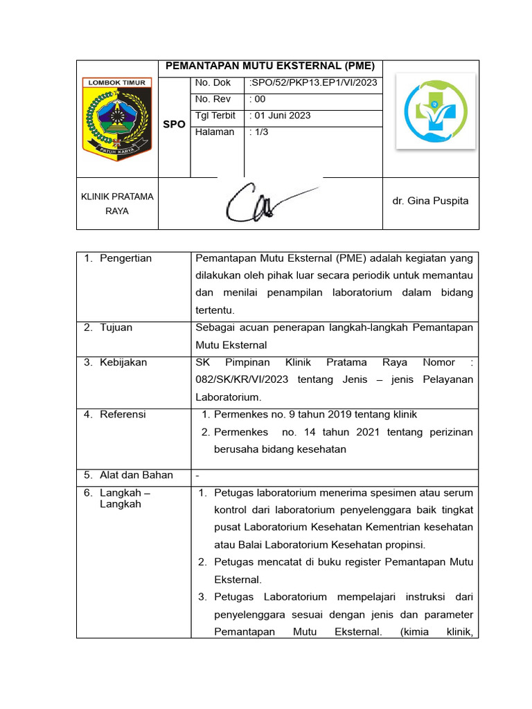 Sop Pemantapan Mutu Eksternal (Pme) | PDF