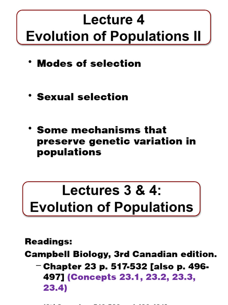 EvolLecture4 2023 | PDF | Natural Selection | Evolution