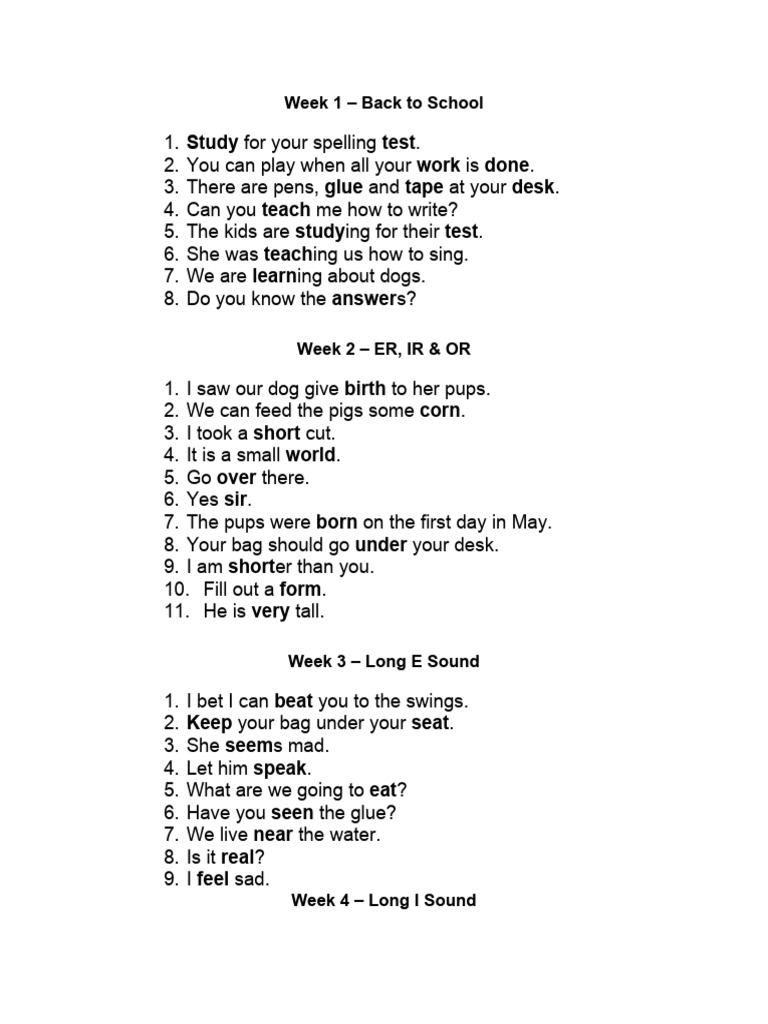 2nd Grade Dictation Sentences Printable Version | PDF