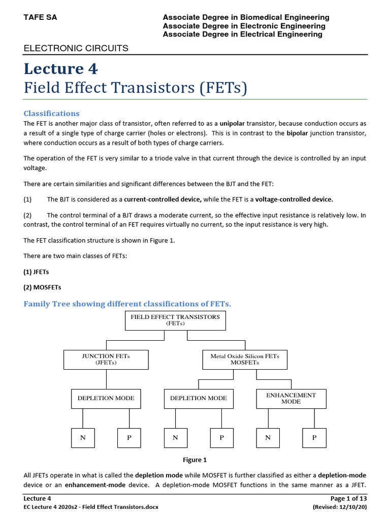 EC Lecture 4 2020s2 - Field Effect Transistors | PDF | Field Effect ...