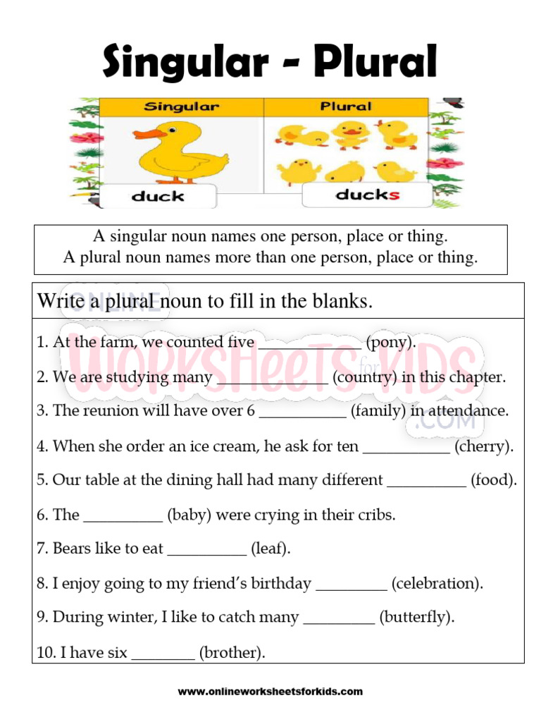 Singular and Plural Nouns FB Worksheet 1 | PDF | Language Arts ...