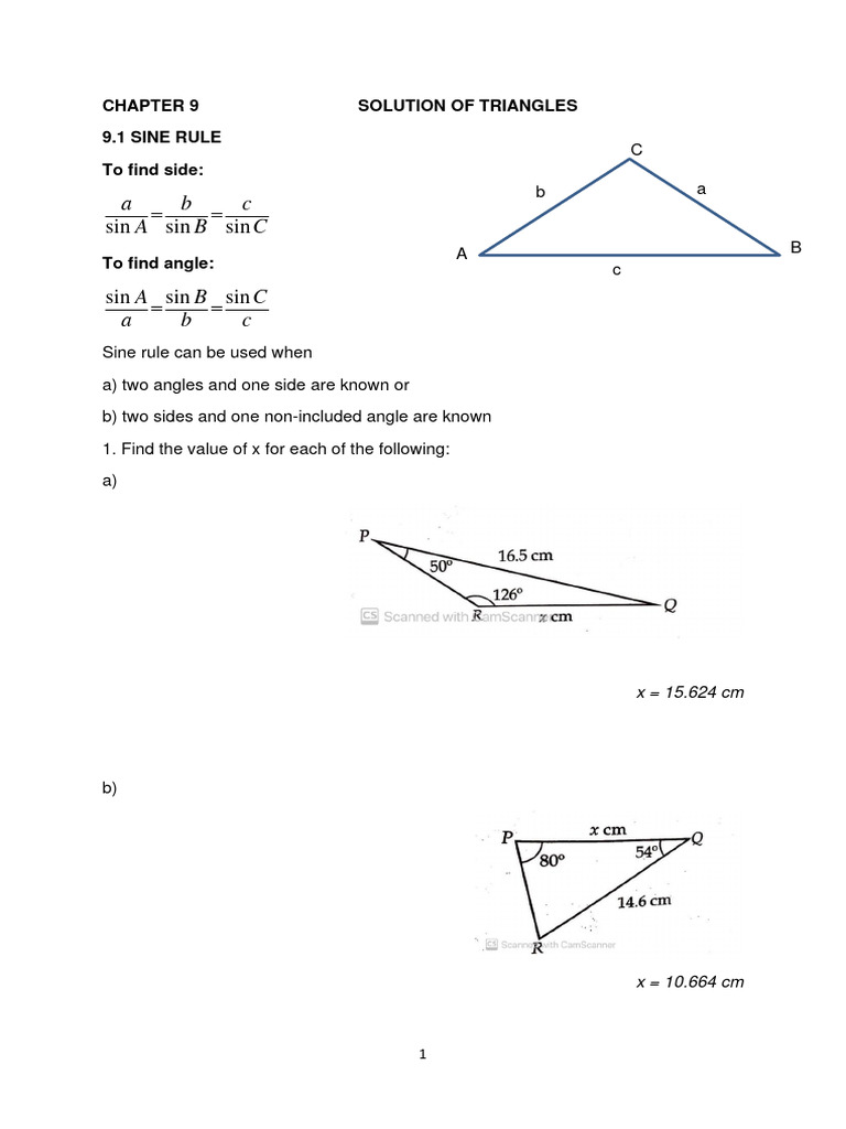 Chapter 9 Solution of Triangles | PDF | Triangle | Area