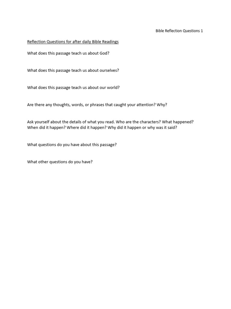 Bible Reading Reflection Questions | PDF