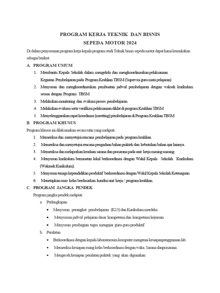 Program Kerja Baru TBSM 2024 | PDF