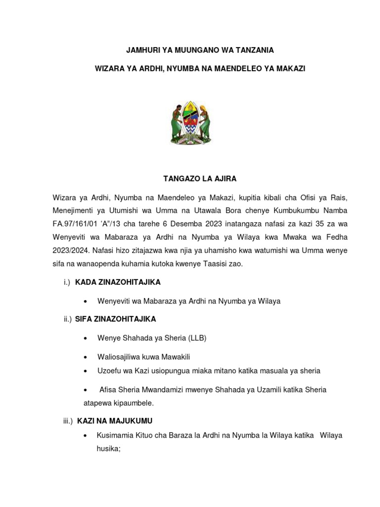 Tangazo La Ajira 2024 Final - 240111 - 103910 | PDF