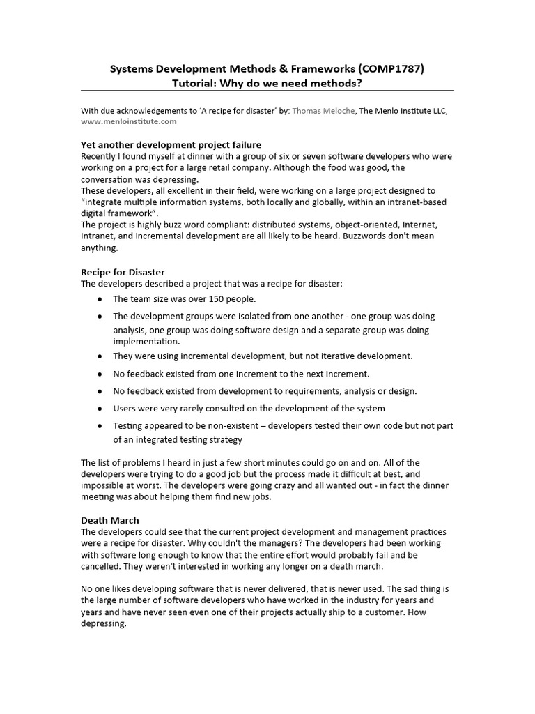 Tutorial 2 - Methods and Frameworks | Download Free PDF | Systems Engineering | Software Engineering