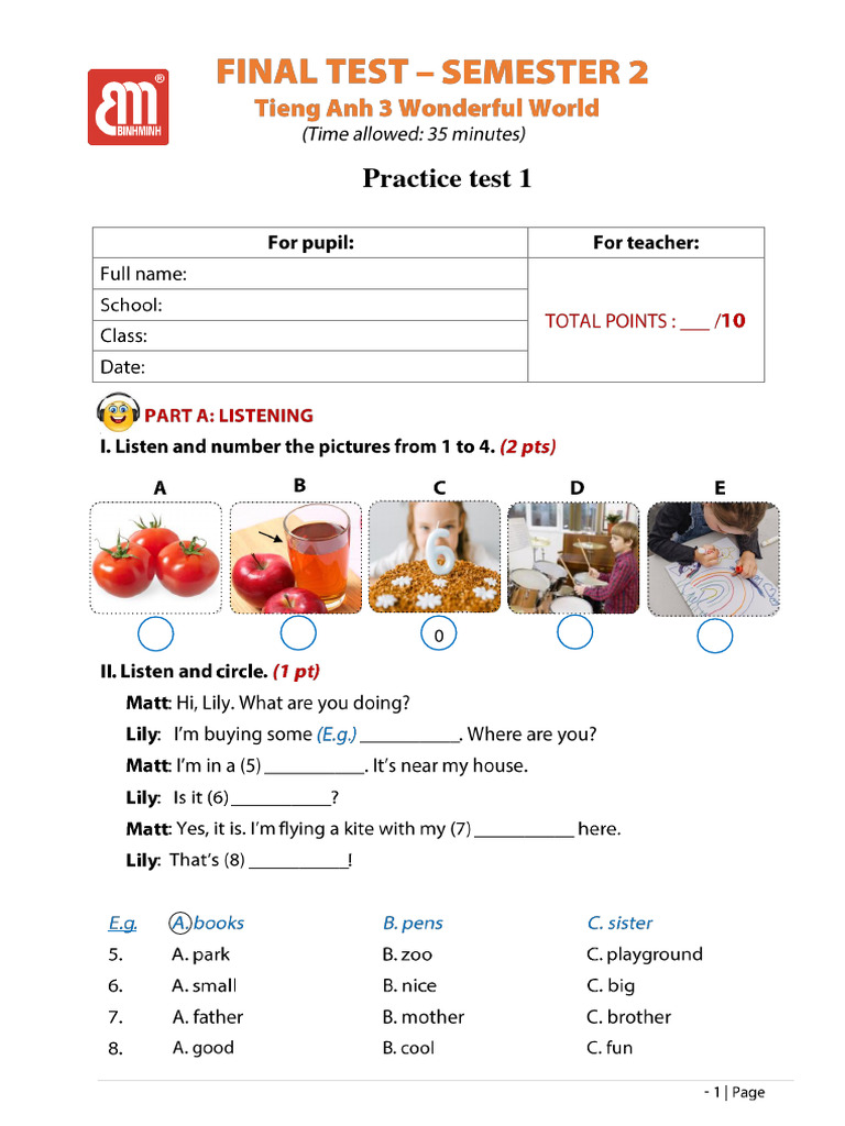 Grade 3 - Practice Test 1 | PDF