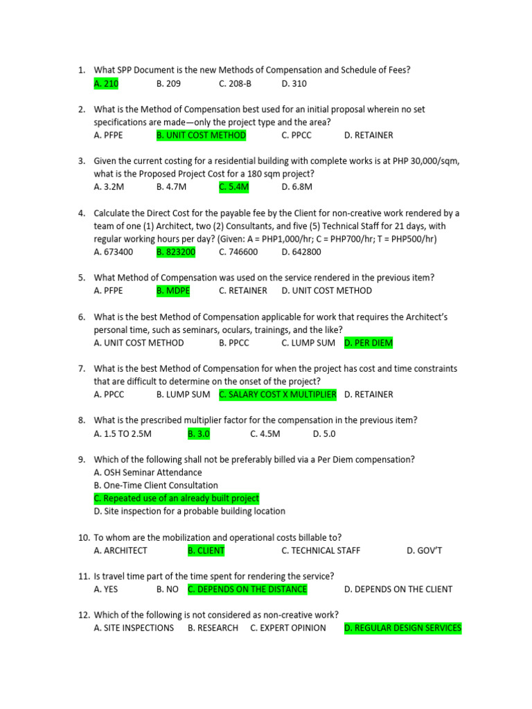 ANSWER KEY Quiz 1 MOC | PDF | Architect | General Contractor