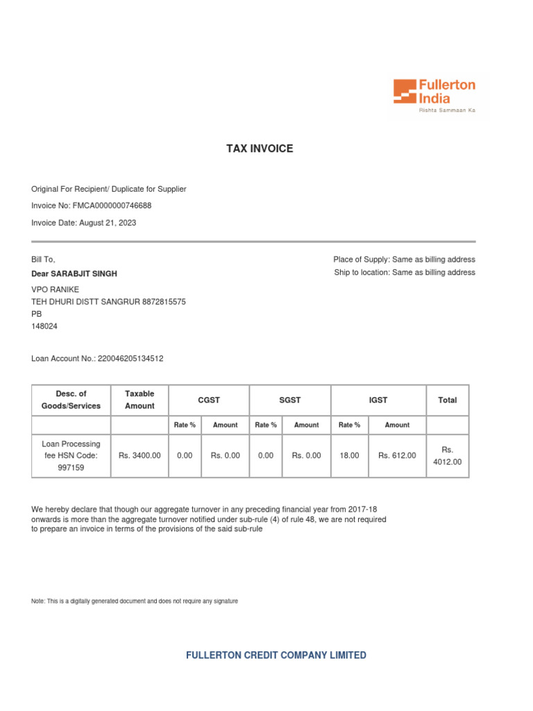 Processing Fee Invoice | PDF Processing Fee Invoice | PDF