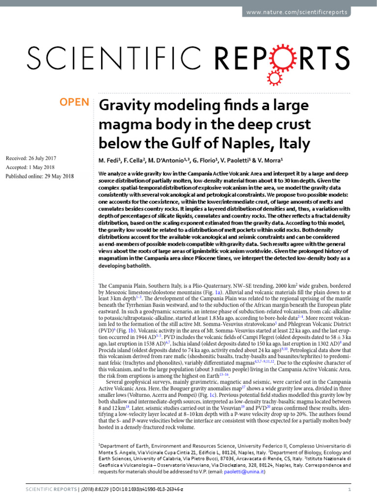 Gravity Modeling Finds A Large Magma Body in The Deep Crust Below The Gulf of Naples, Italy ...